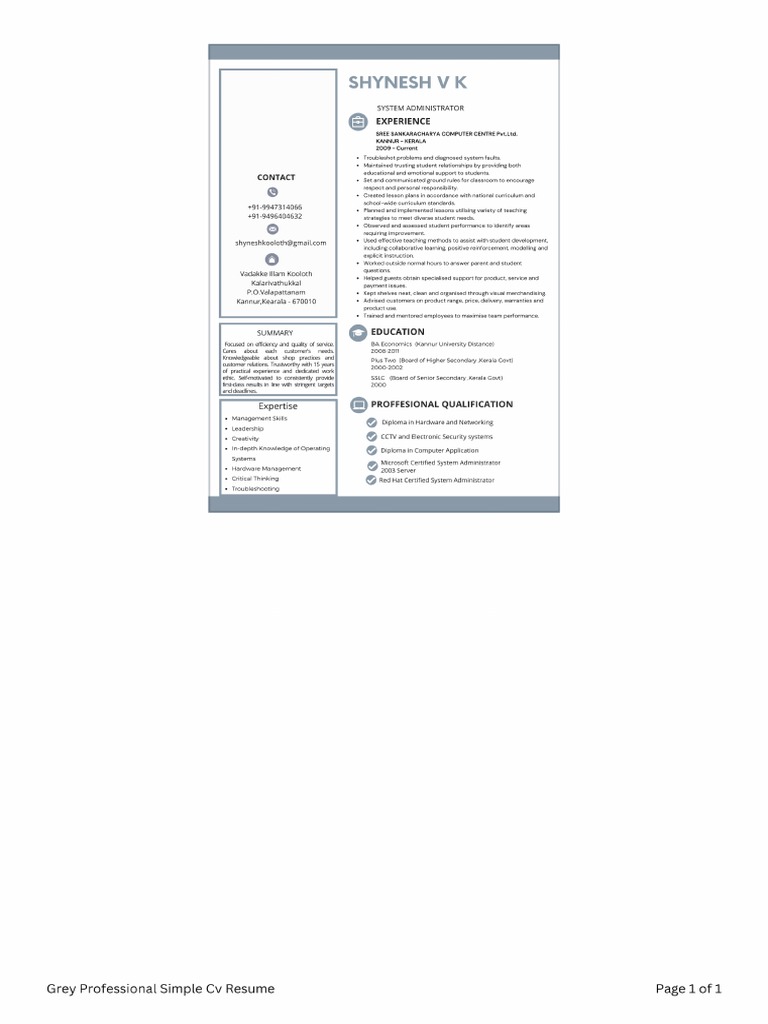 Grey Professional Simple CV Resume | PDF