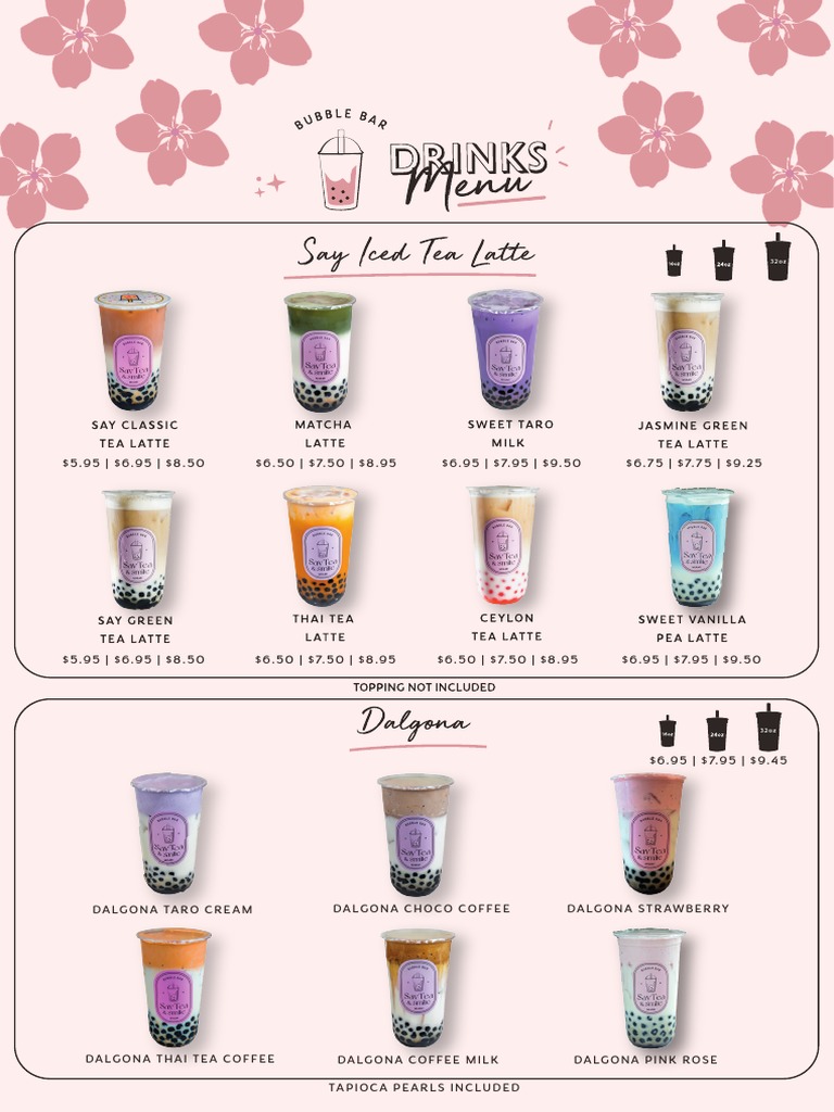 Bubble Tea Menu | PDF | Fruit | Edible Fruits