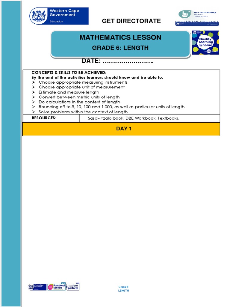 Grade 6 Term 3 Mathematics WK 1 & 2 | PDF | Measurement | Length