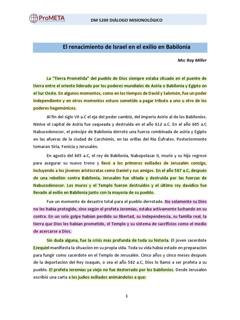 Renacimiento de Israel en Babilonia Ray Miller. | PDF