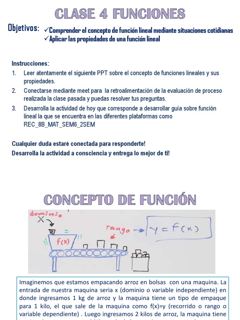 Clase 4 Funciones - 1 Función Lineal | PDF | Función (Matemáticas) | Variable (Matemáticas)