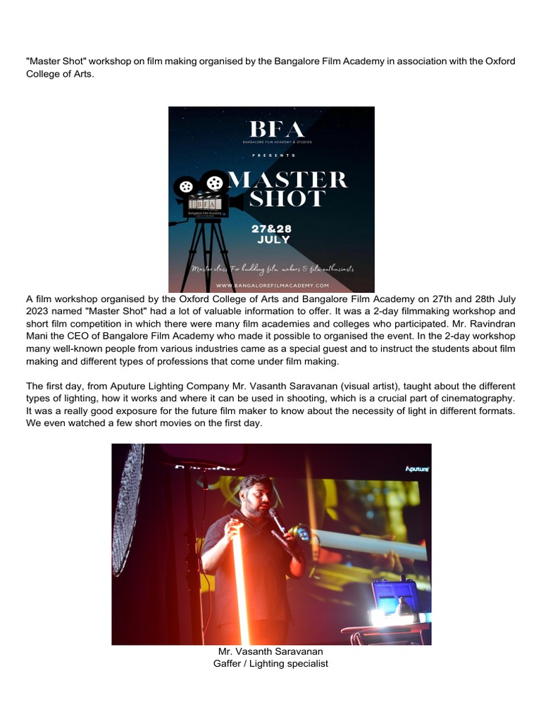 Report On Master Shot 2023 4 | PDF | Cinematography | Filmmaking