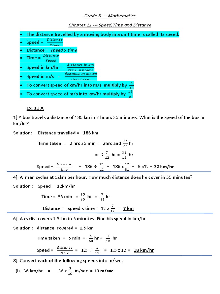 Grade 6 Speed Distance Time (CW) 11 A | PDF