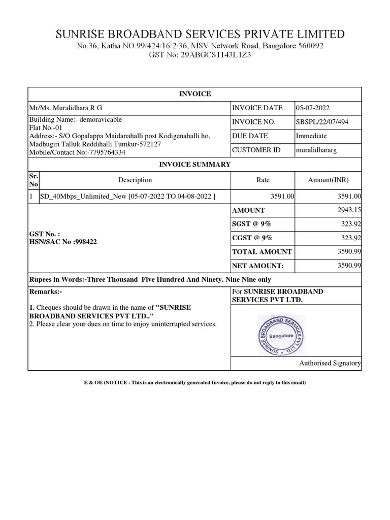 Broadband Bill (Murali) | PDF