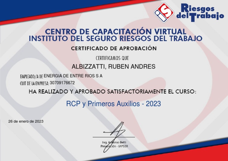 RCP - y - Primeros - Auxilios - 2023 - Certificado de Aprobación | PDF