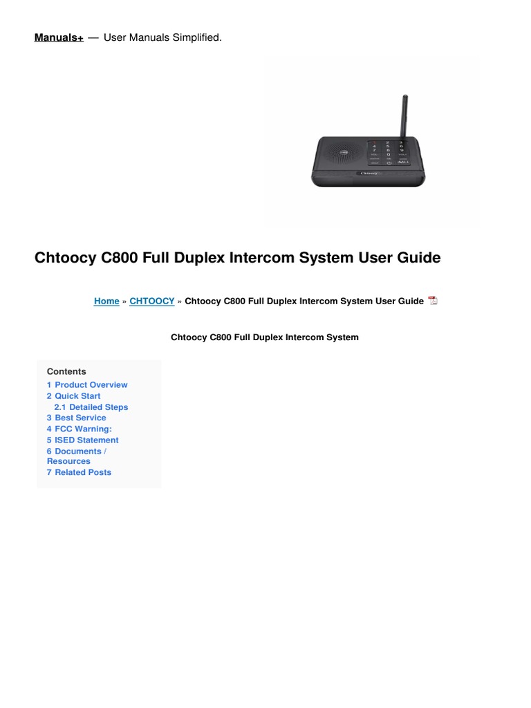 Chtoocy C800 Intercom User Guide | PDF | Electromagnetic Interference ...