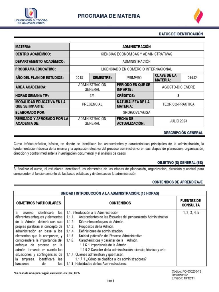 Programa Administracion | PDF