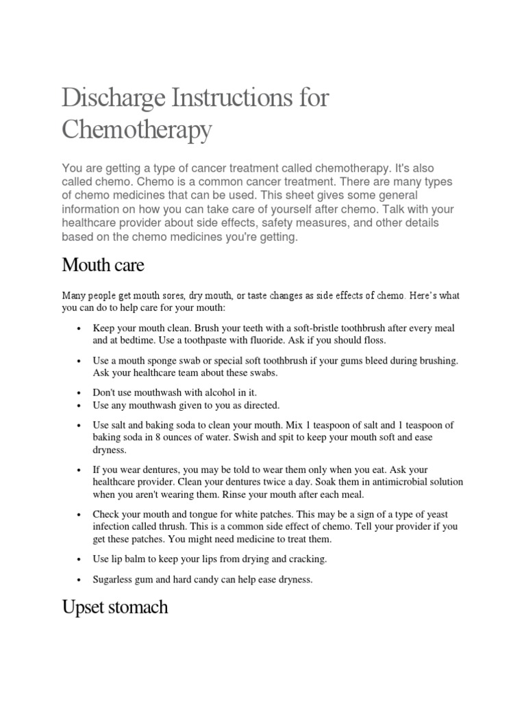 Chemotherapy Discharge Instructions | PDF | Medical Specialties | Medicine