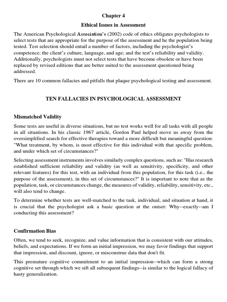 Chapter 4 Ethical Issues in Assassment | PDF | Educational Assessment | Psychology