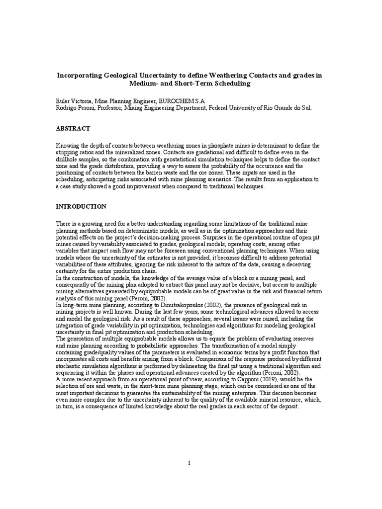 Incorporating Geological Uncertainty To Define Weathering Contacts and ... Incorporating Geological Uncertainty To Define Weathering Contacts and ...