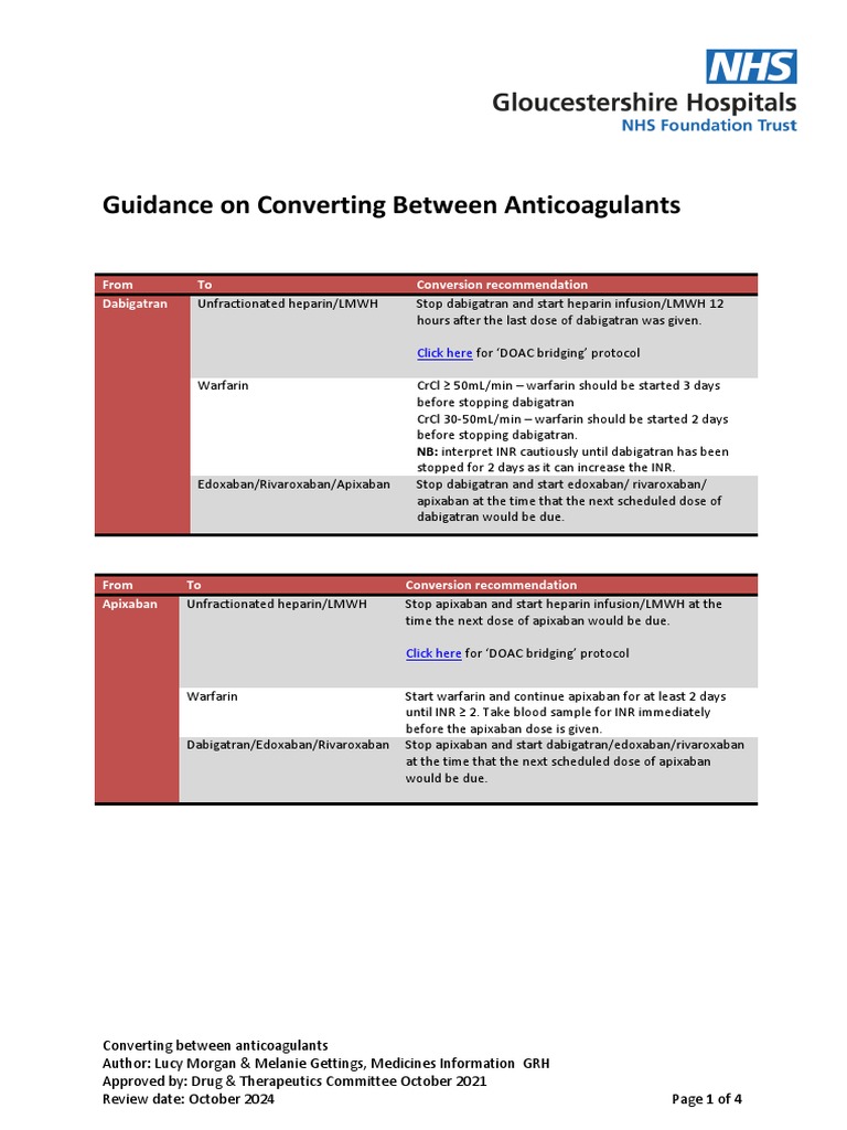 Guidance On Converting Between Anticoagulant Regimens | PDF | Pharmacy ...
