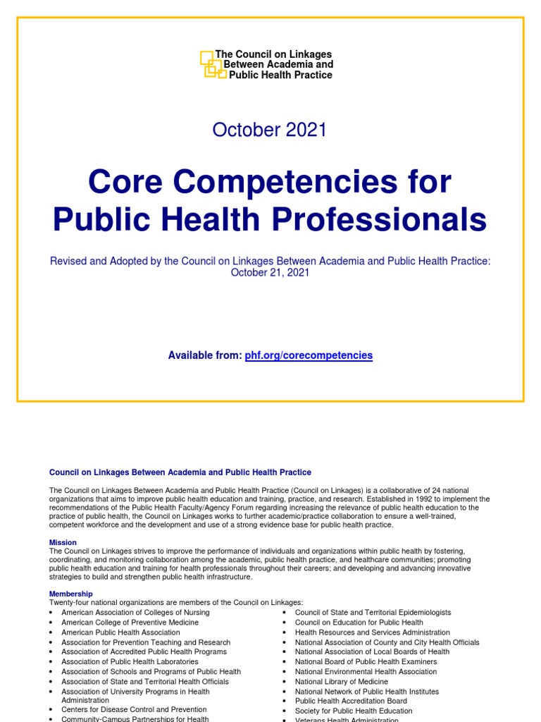 Core Competencies For Public Health Professionals 2021october | PDF ...