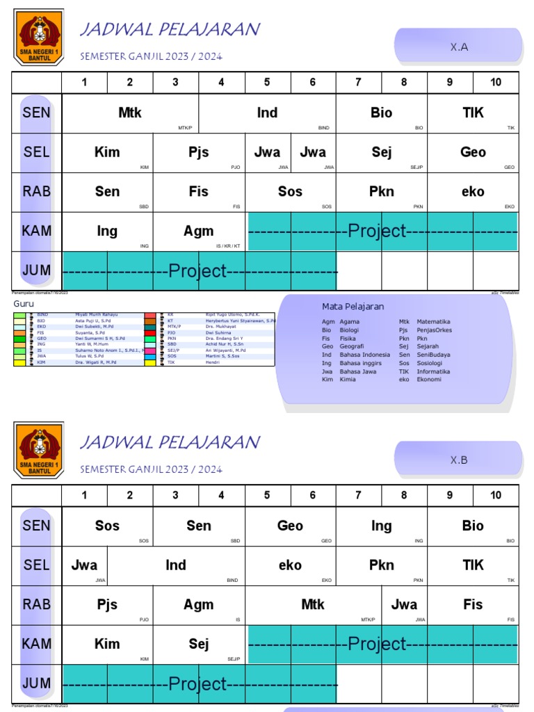 Jadwal Siswa 2023 2024 Ganjil Pdf