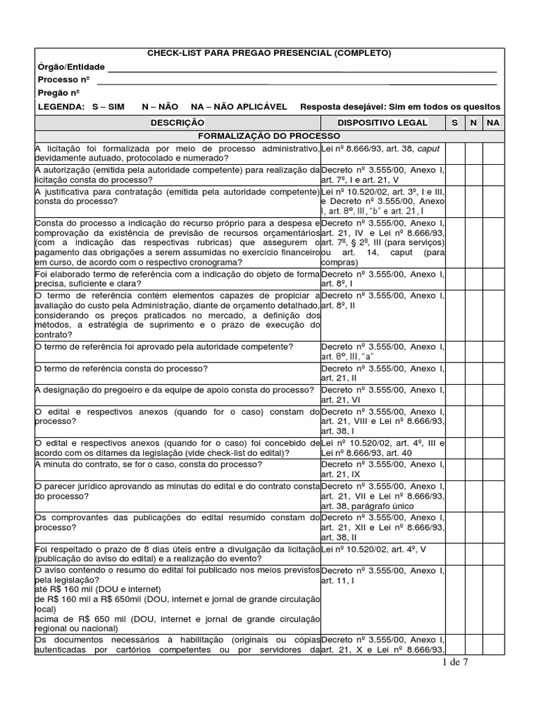 Checklist - Pregao Presencial Completo | PDF