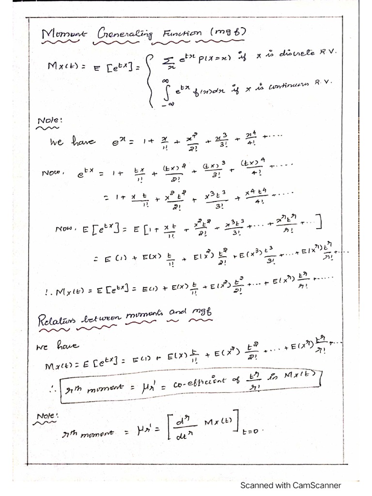 Lesson 06 - Moment Generating Function | PDF Lesson 06 - Moment Generating Function | PDF