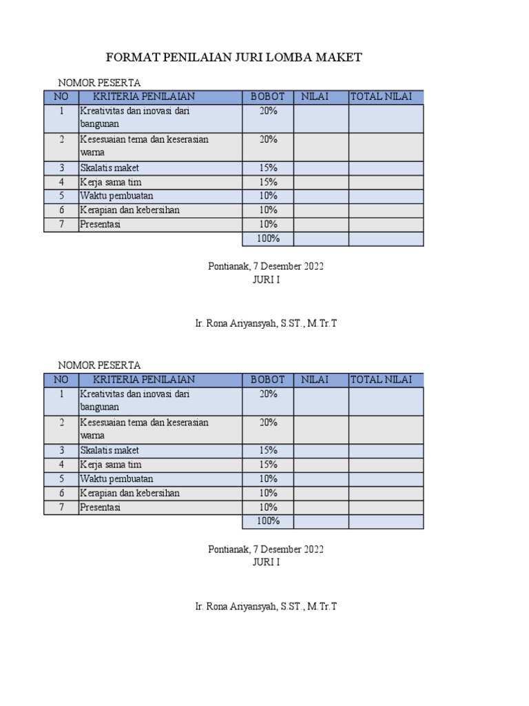 Form Penilaian Juri 1 | PDF