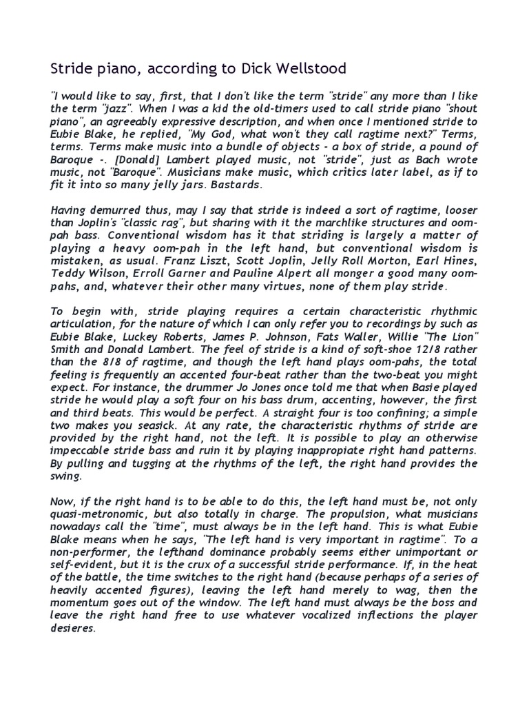 Stride Piano (Wellstood) | PDF