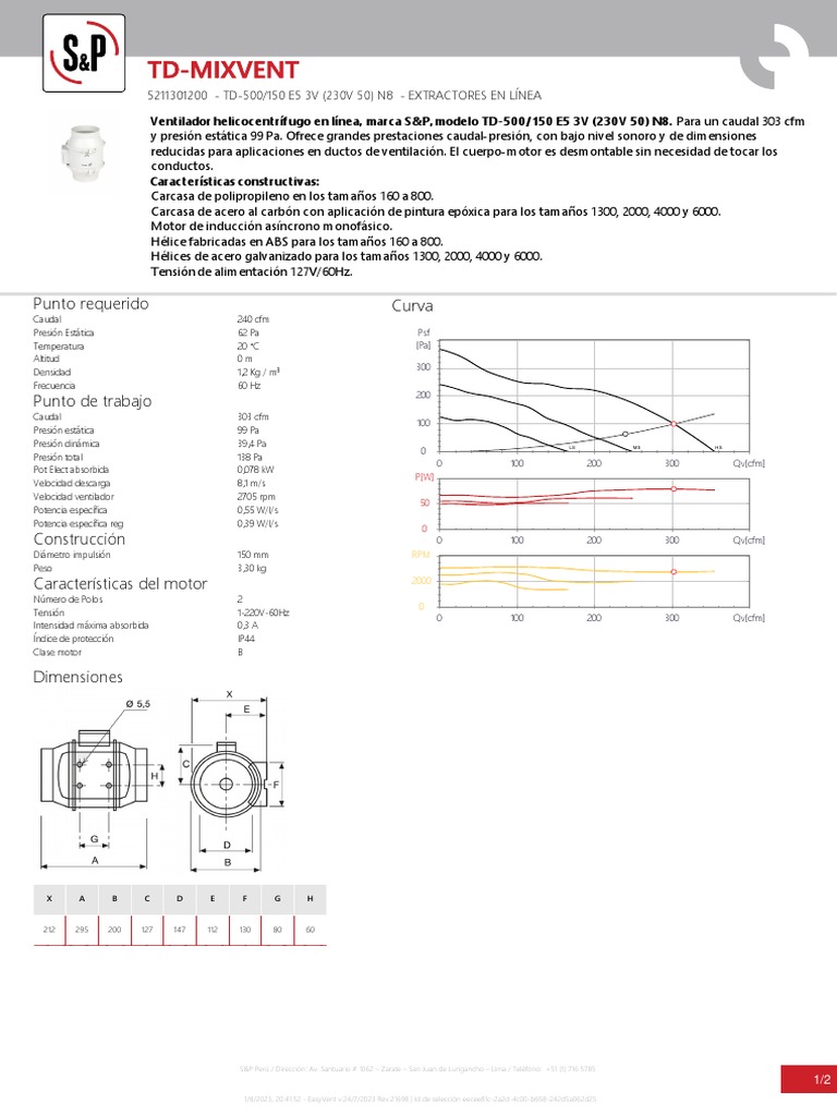 TD-500150 E5 3V (230V 50) N8 (5211301200) - Extractores en Línea-4154 ...