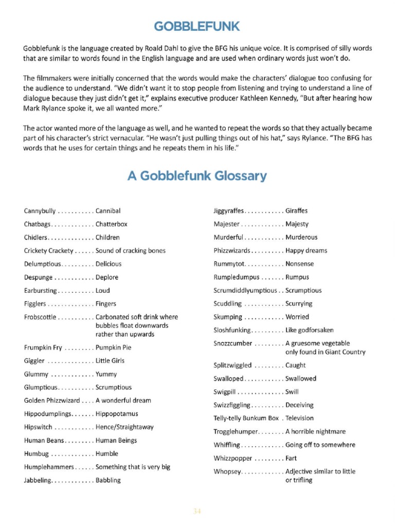 The BFG Gobblefunk Glossary | PDF