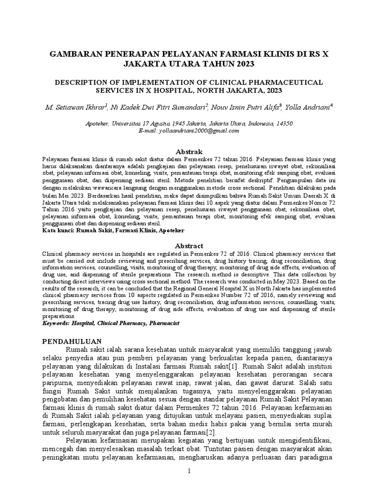 JURNAL RS KELOMPOK - YOLLA ANDRIANI - 2243700044 Revisi 11 Juli 2023 | PDF | Pharmacy | Medical ...