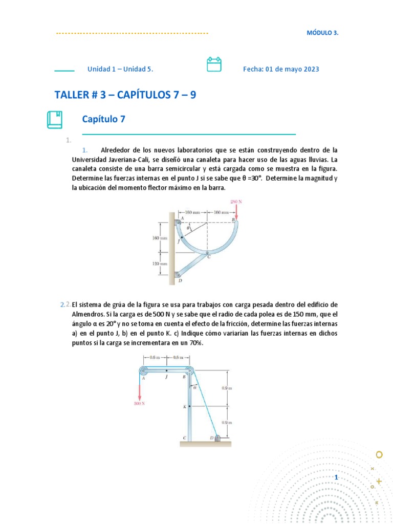Taller 3 Estática Módulo 3 2023 1 | PDF