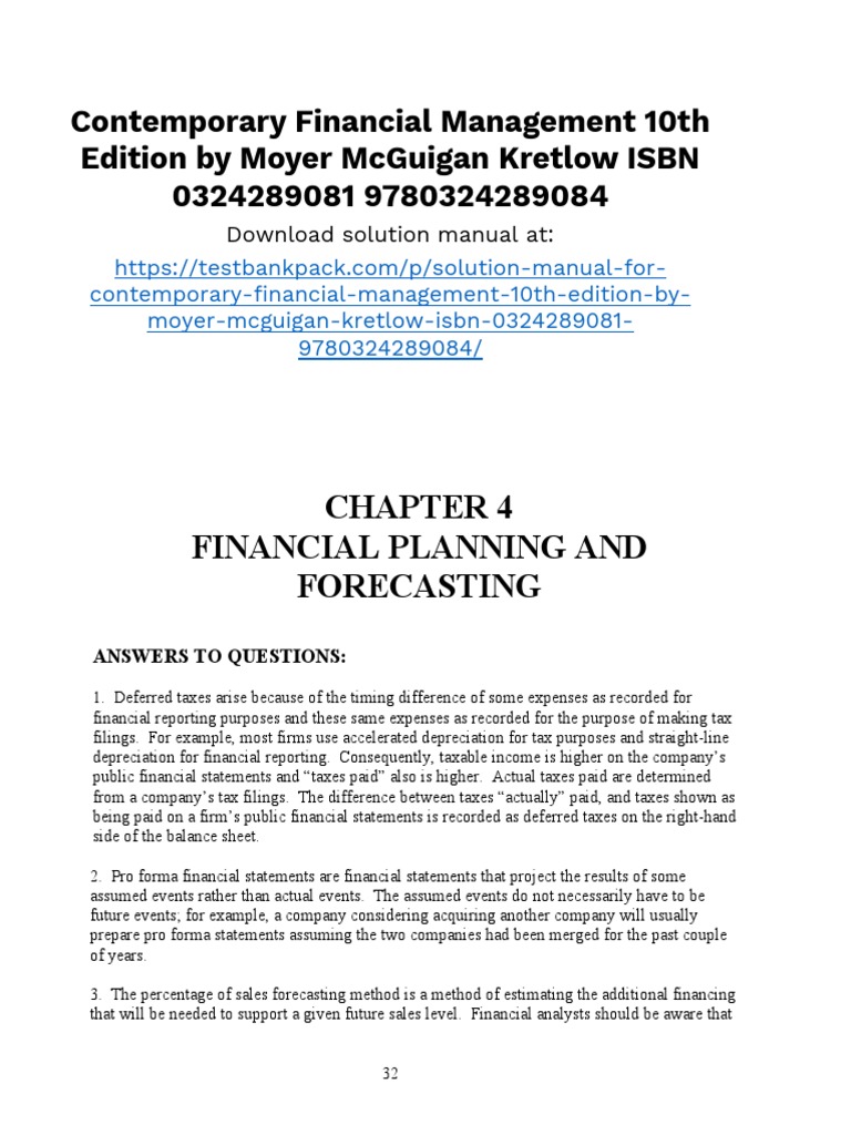 Contemporary Financial Management 10th Edition Moyer Solutions Manual 1 ...