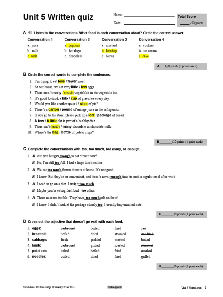 Unit 5 Food Quiz and Exercises | PDF | Roasting | Barbecue