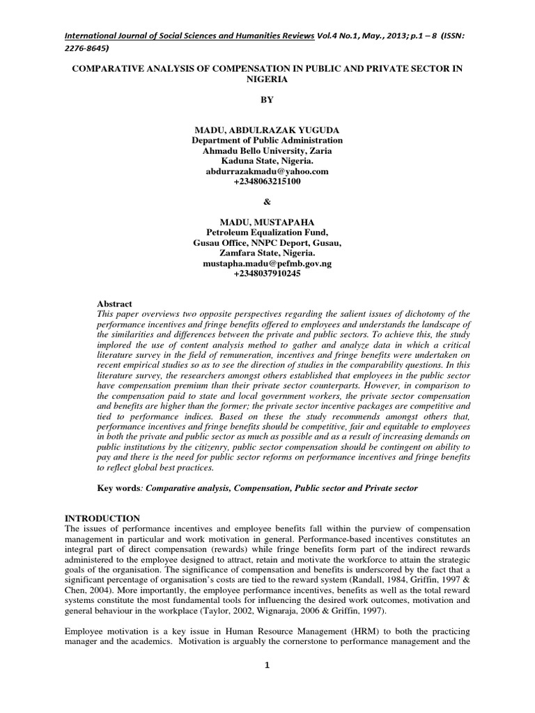 Comparative Analysis of Compensation in Public and Private Sector in ...