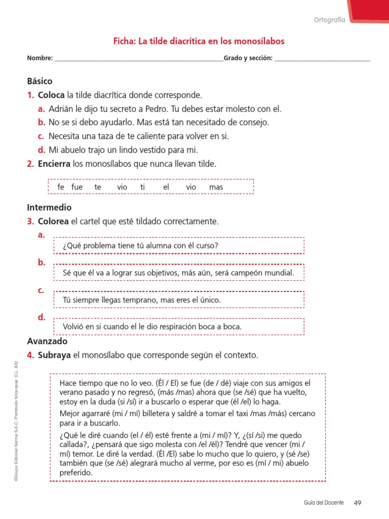 Tilde Diacrítica en Monosílabos | PDF