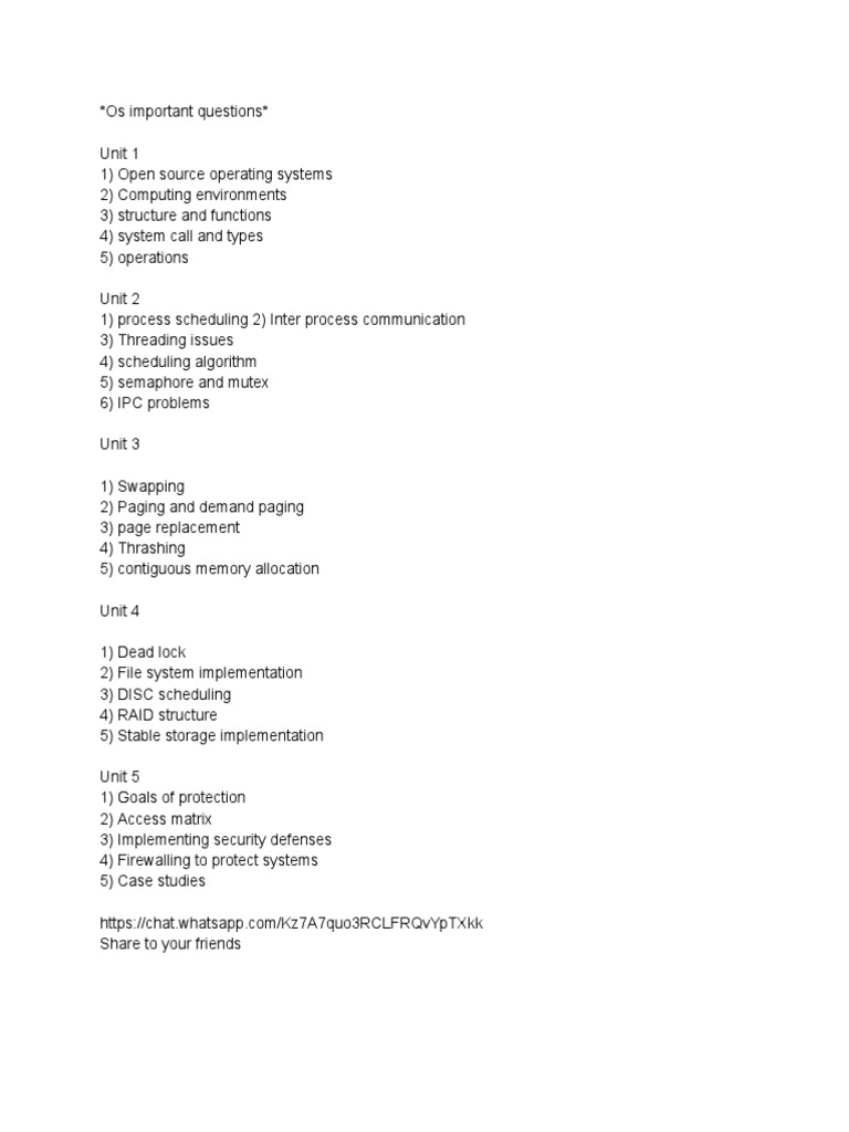 OS Important Questions | PDF