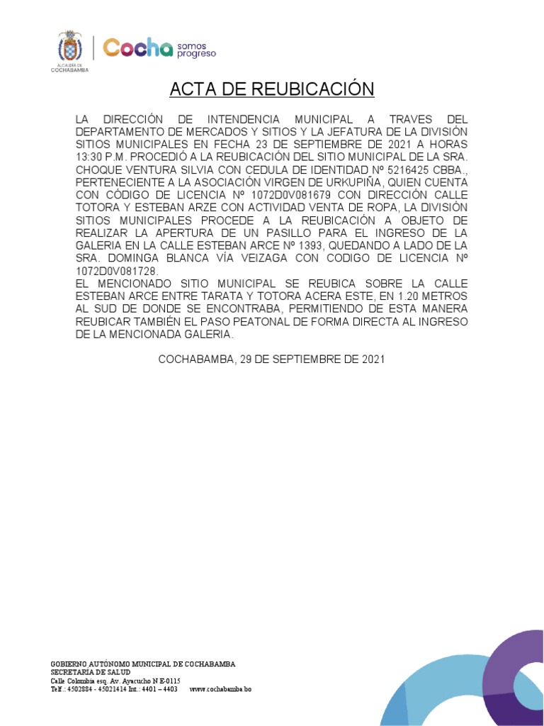 Acta de Reubicación 21 | PDF