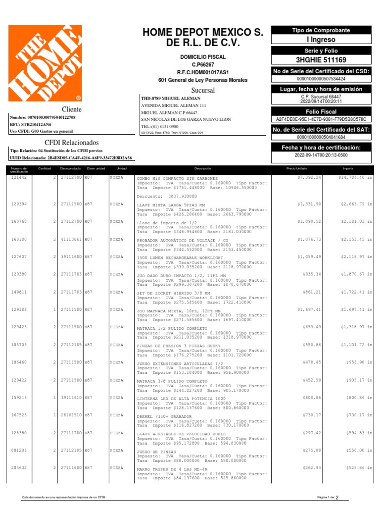 Fact Home Depot $40619.99 13 Sept 22 Alberto | PDF