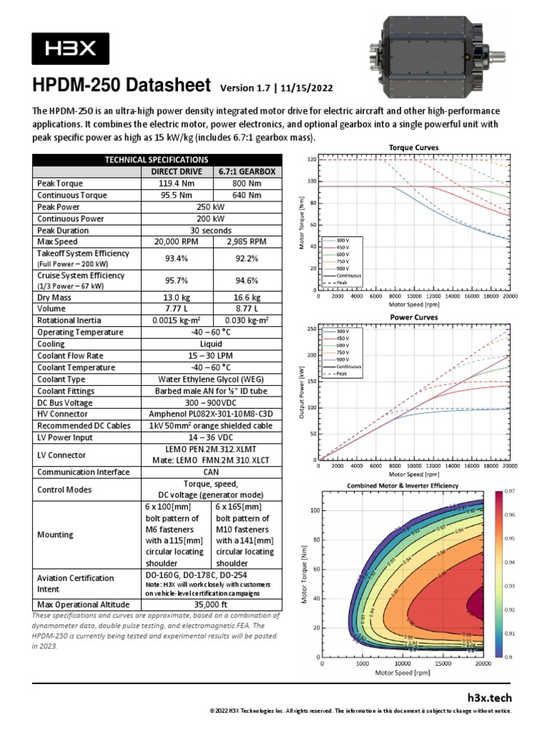 HPDM-250 Datasheet v1.7 | PDF | Coolant | Electric Motor