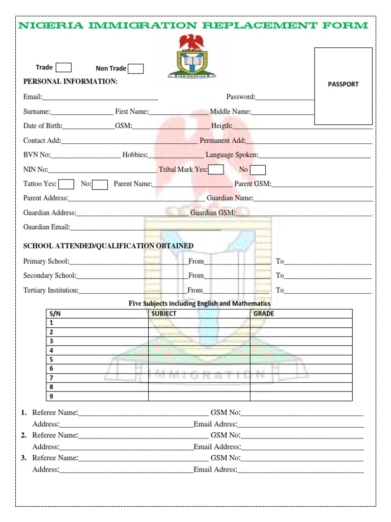 Nigeria Immigration Replacement Form | PDF