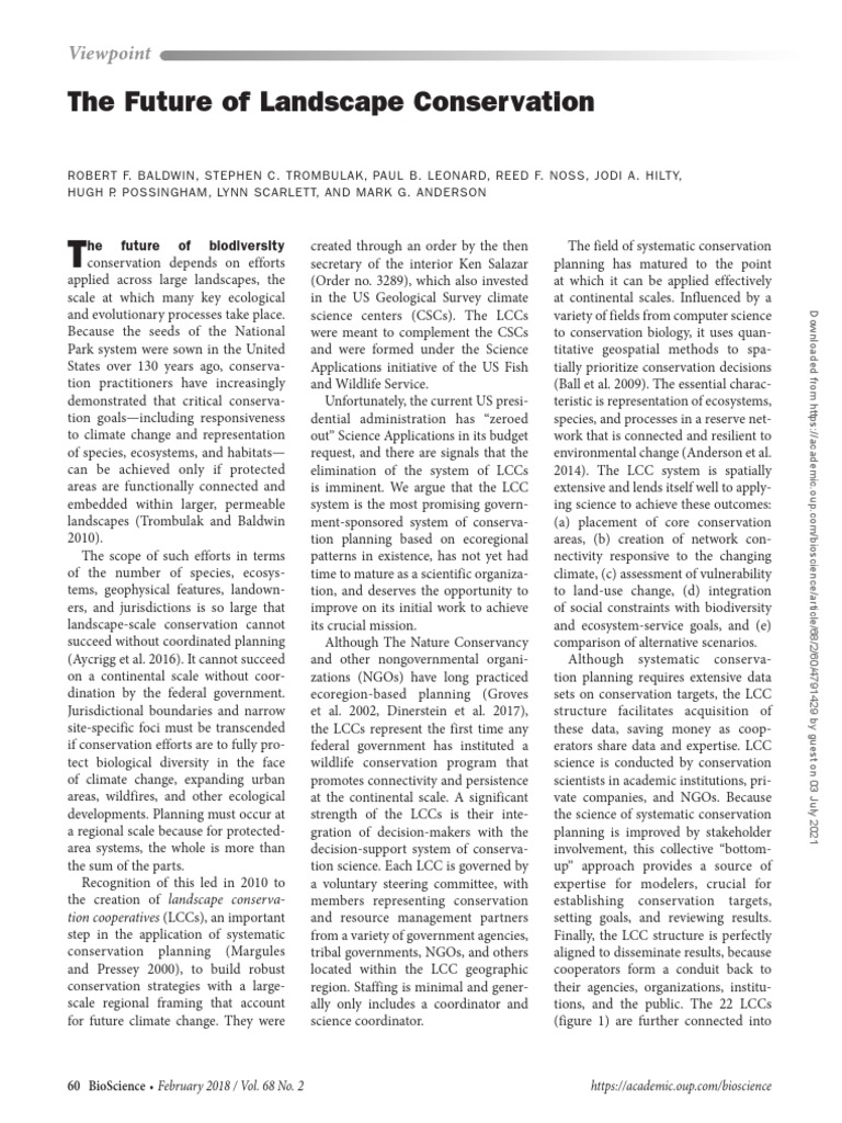 The Future Of Landscape Conservation Pdf Conservation Biology Nature