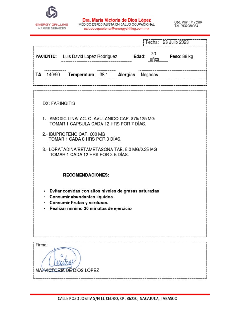 Receta médica: Amoxicilina e Ibuprofeno | PDF