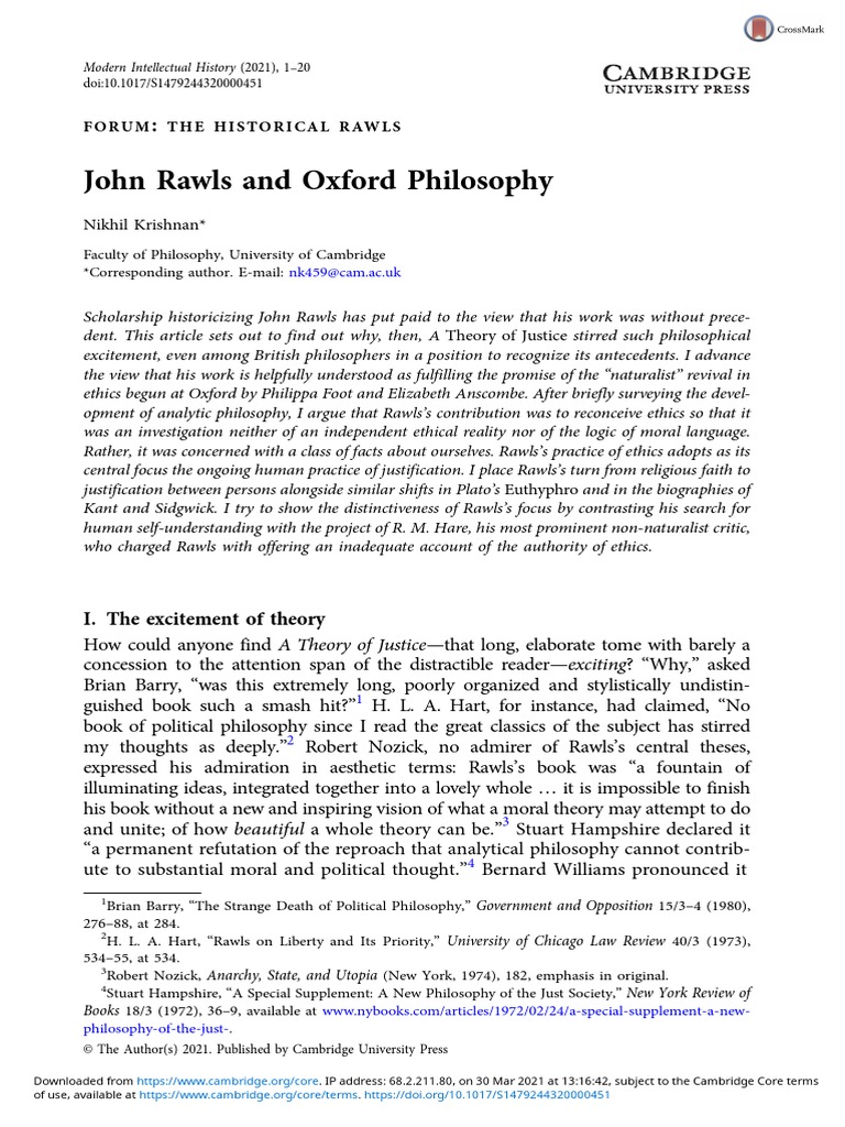 John Rawls and Oxford Philosophy | PDF | Analytic Philosophy | John Rawls