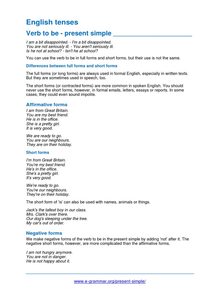 Present Simple Tense Verb To Be | PDF | English Language | Language ...