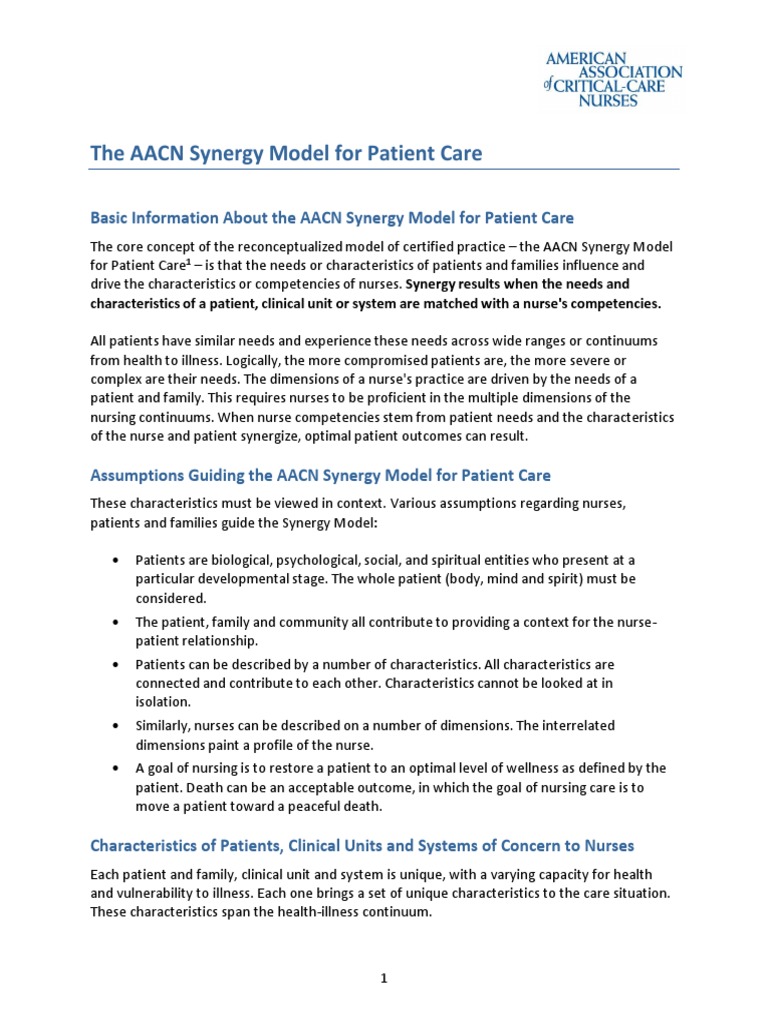 AACN Synergy Model for Patient Care | PDF | Nursing | Health Care