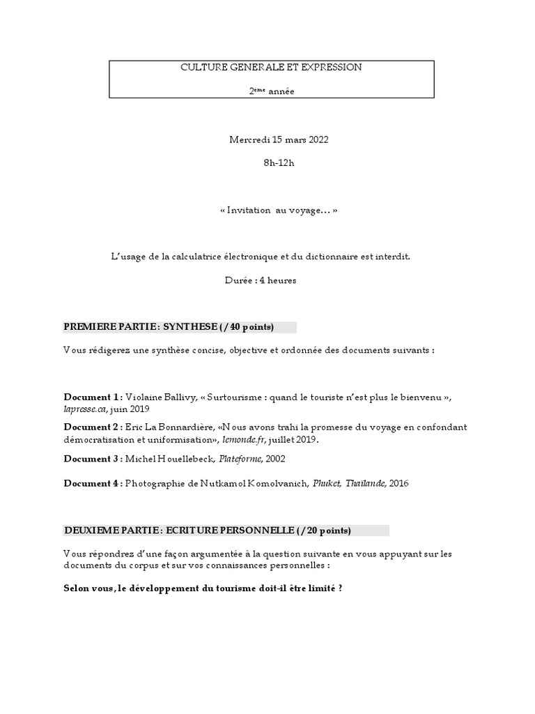 BTS avec corrigé - voyage tourisme | PDF