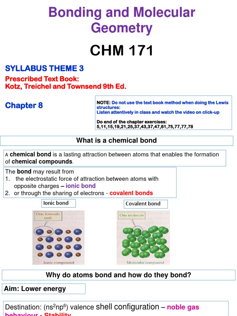 CHM 171 Theme 3 Bonding and Molecular Geometry | PDF | Chemical ...