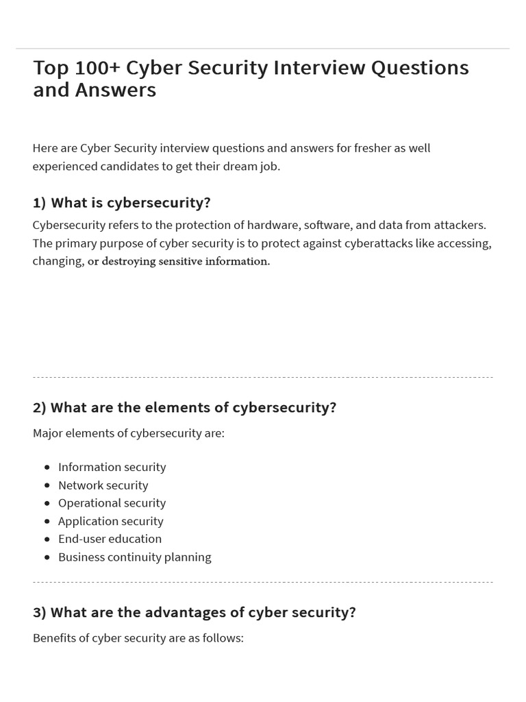 Top 100+ Cyber Security Interview Questions and Answers | PDF