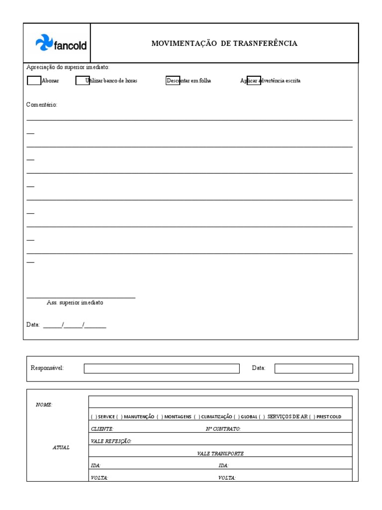 RH04 - Formulario de Transferência | PDF | Finanças e Administração de ...