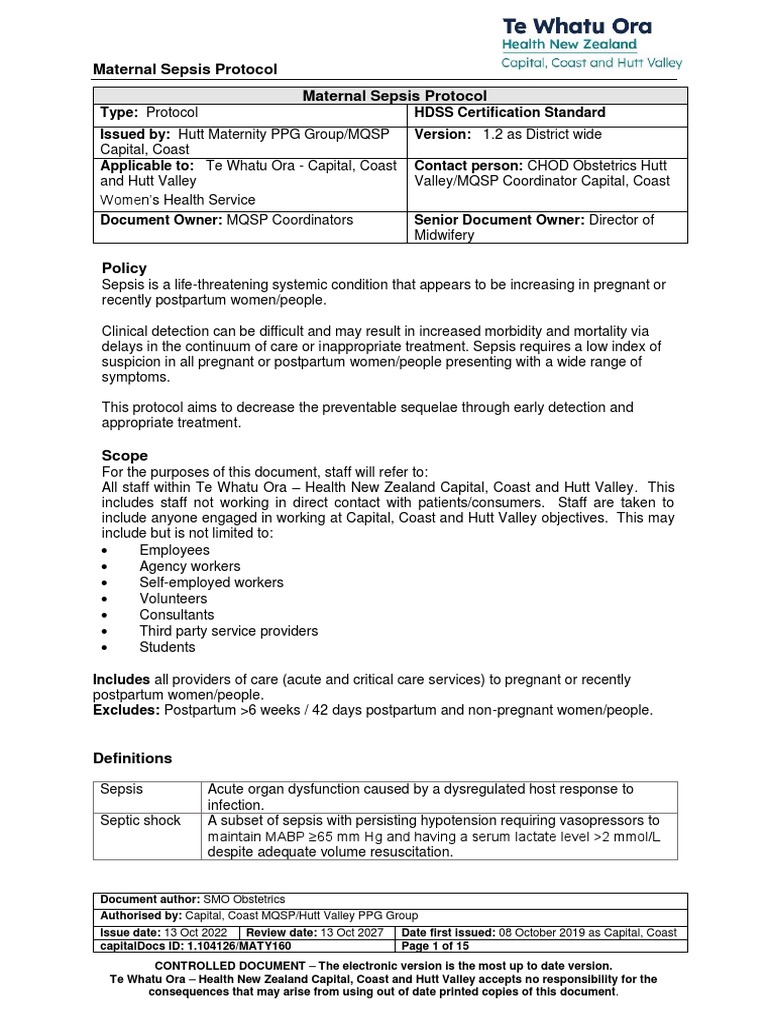 Maternal Sepsis Protocol (2022) | PDF