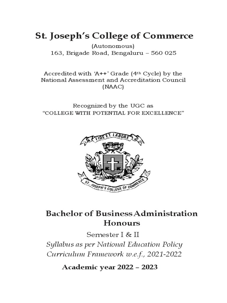 BBA Honours (Regular) I IISem Syllabus2022 2023 | PDF | Bachelor's ...