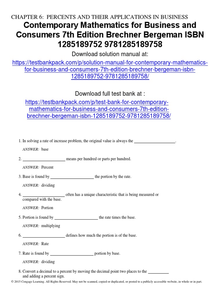 Contemporary Mathematics For Business and Consumers 7th Edition ...