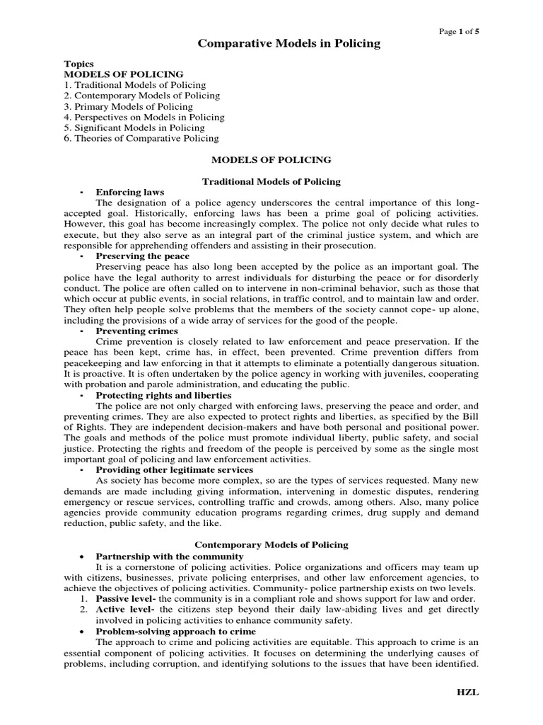 Comparative Policing Models Overview | PDF | Police | Crimes