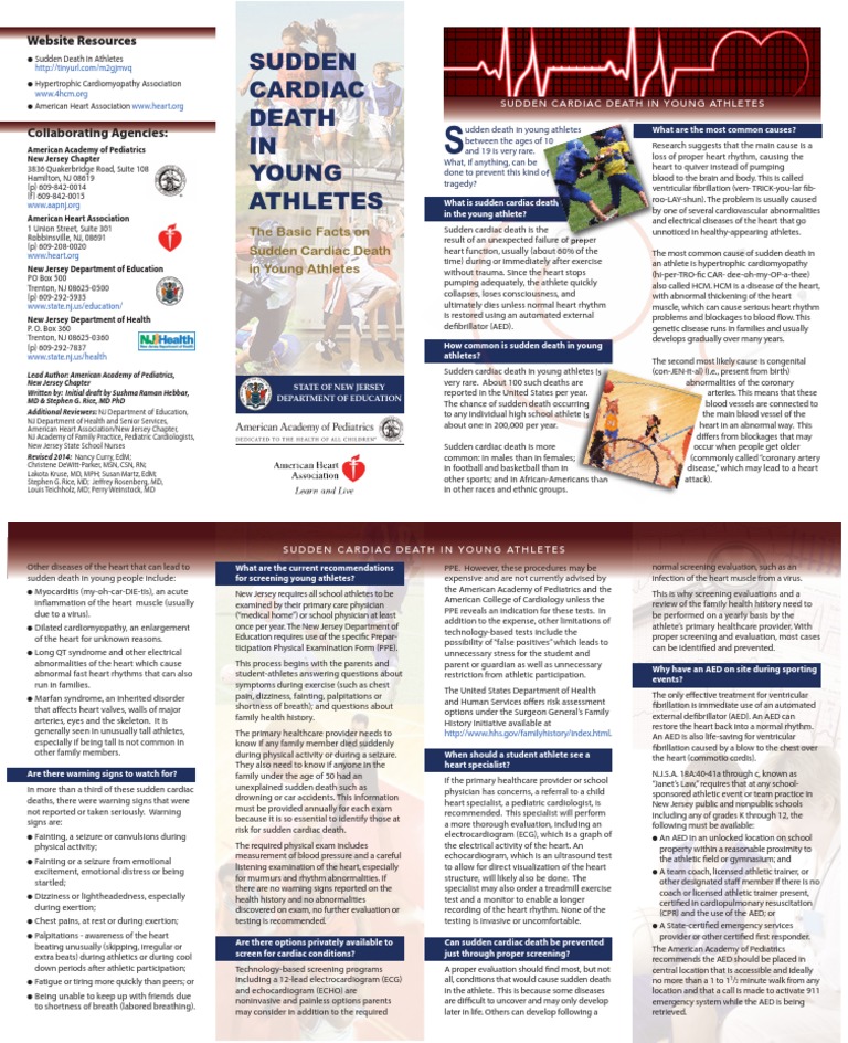 Sudden Cardiac Death in Young Athletes Pamphlet | PDF
