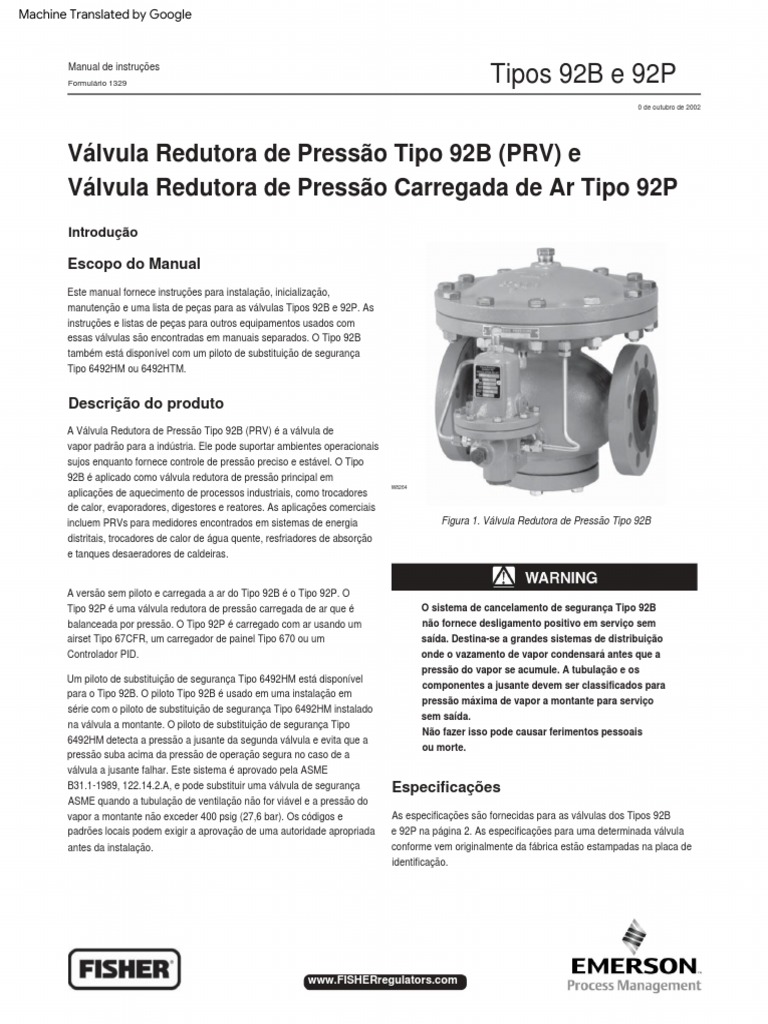 Fdocuments - in - Instruction Manual Fisher Type 92b 92p PRV | PDF | Válvula | Alternador de ...
