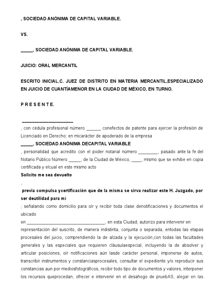 Escrito de Demanda de Juicio Oral Mercantil | PDF | Factura | Justicia Escrito de Demanda de Juicio Oral Mercantil | PDF | Factura | Justicia